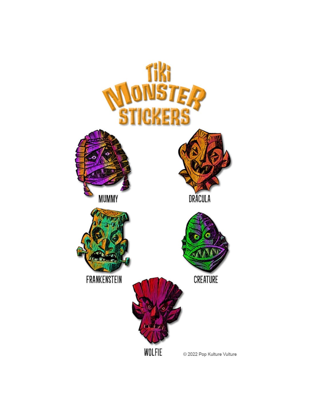 TIKI MONSTER Sticker Set - Etsy