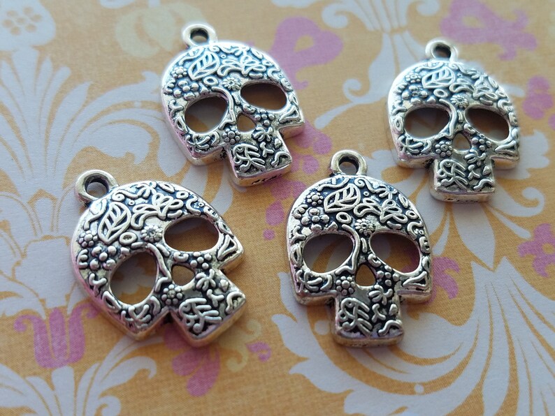 Dia De Los Muertos Flower Skull Charms Set of 4 24 X 16 Mm - Etsy