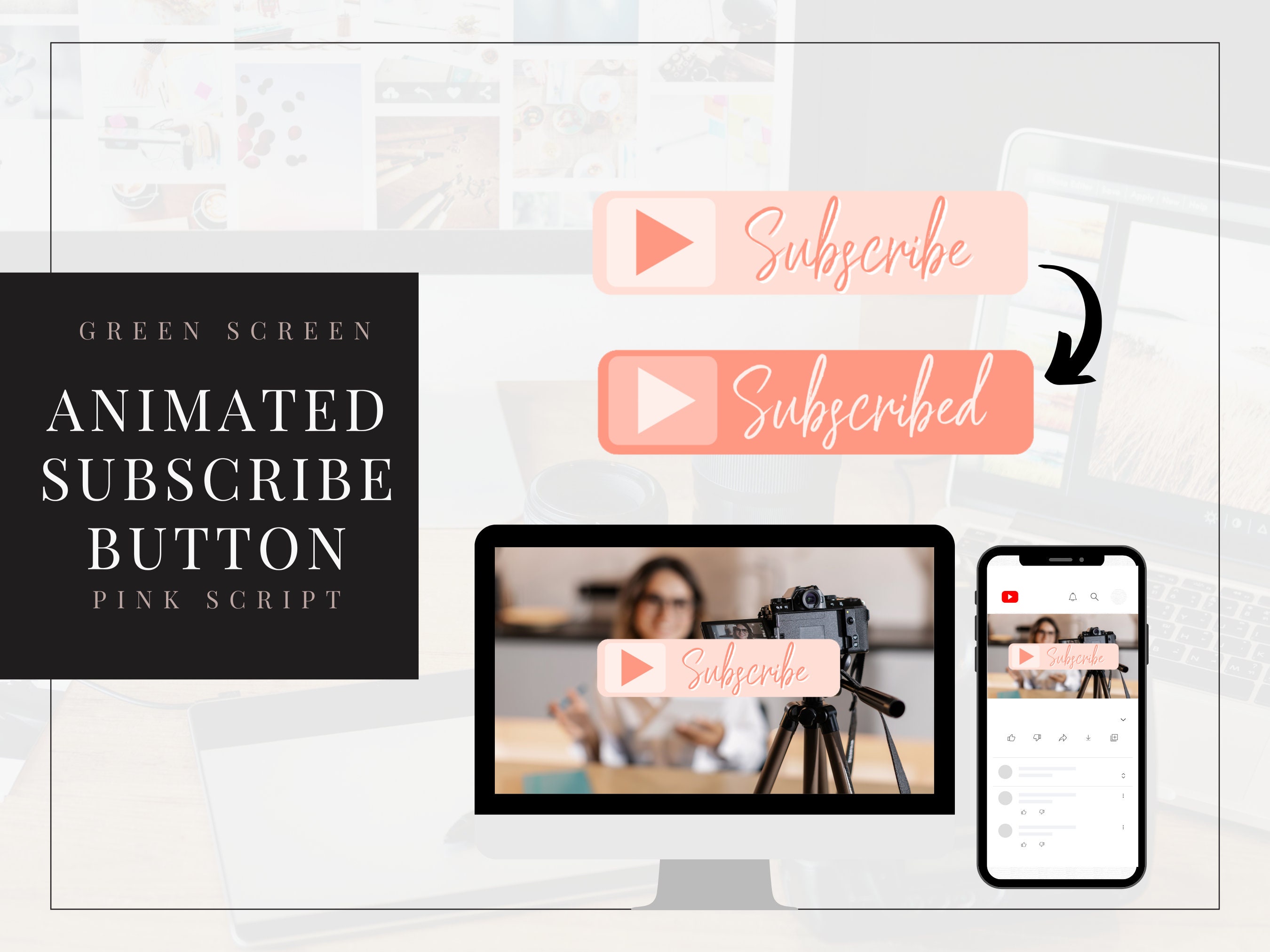 Animated Pink Script Youtube Subscribe Button Green Screen Green Screen ...