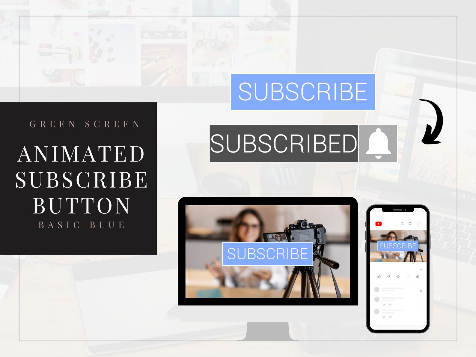 Animated Blue Youtube Subscribe Button Green Screen Green - Etsy