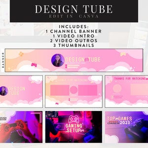 Editable Youtube Branding Kit Sunset Gamer Youtube Banner, Intro, Outros, Thumbnails Template ...