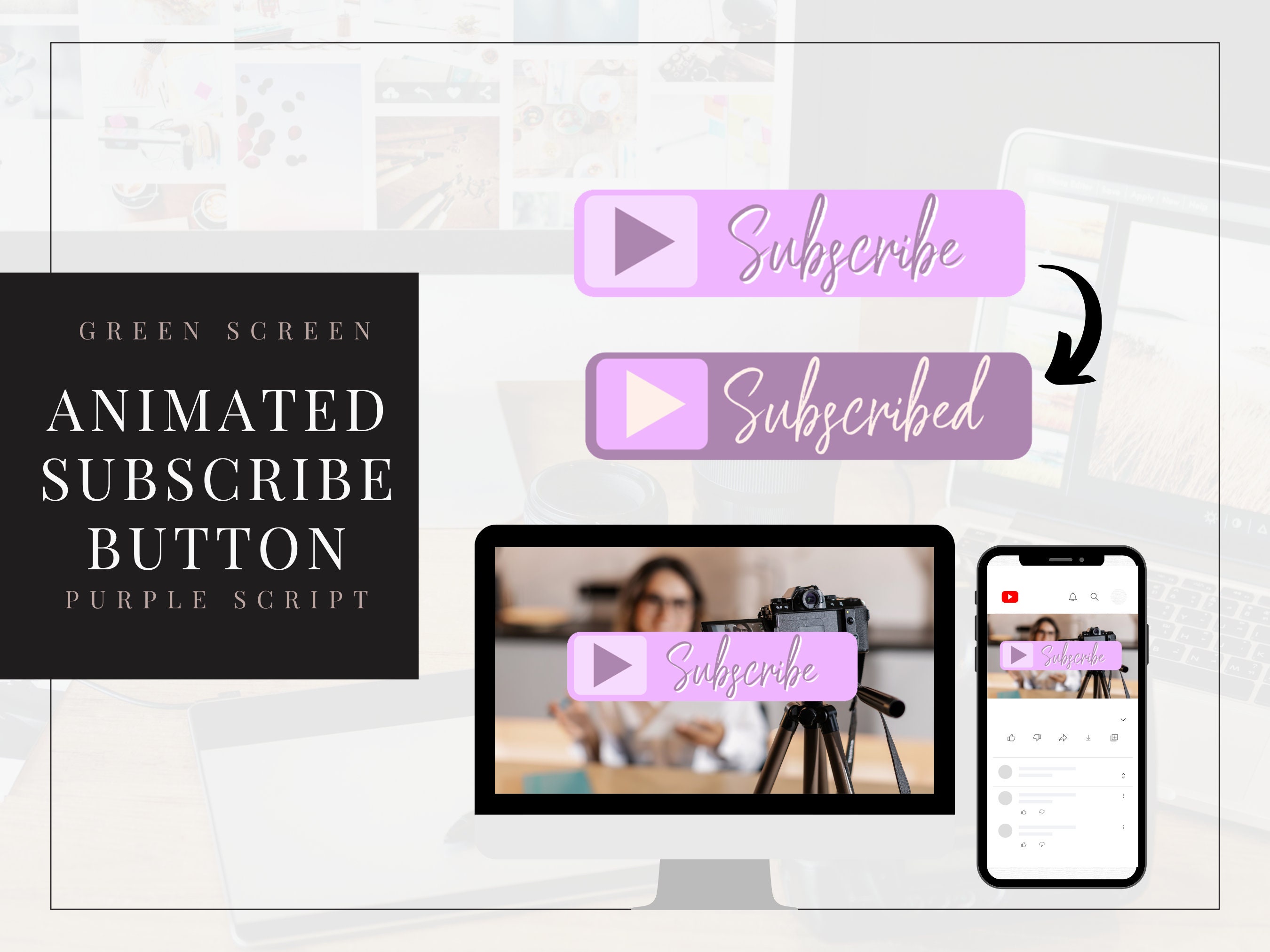 Animated Purple Script Youtube Subscribe Button Green Screen Green ...