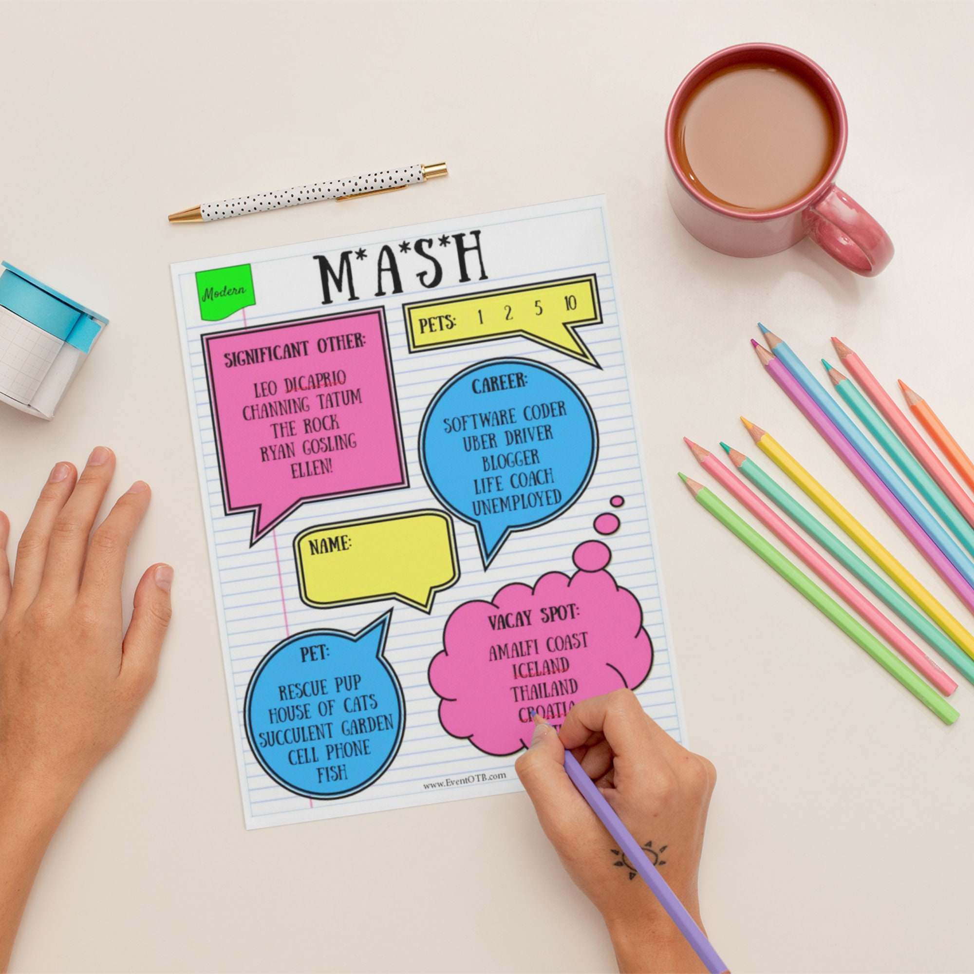 MASH Game Printable, 90's Theme Party, 90s Nostalgia, 90s Party Game ...