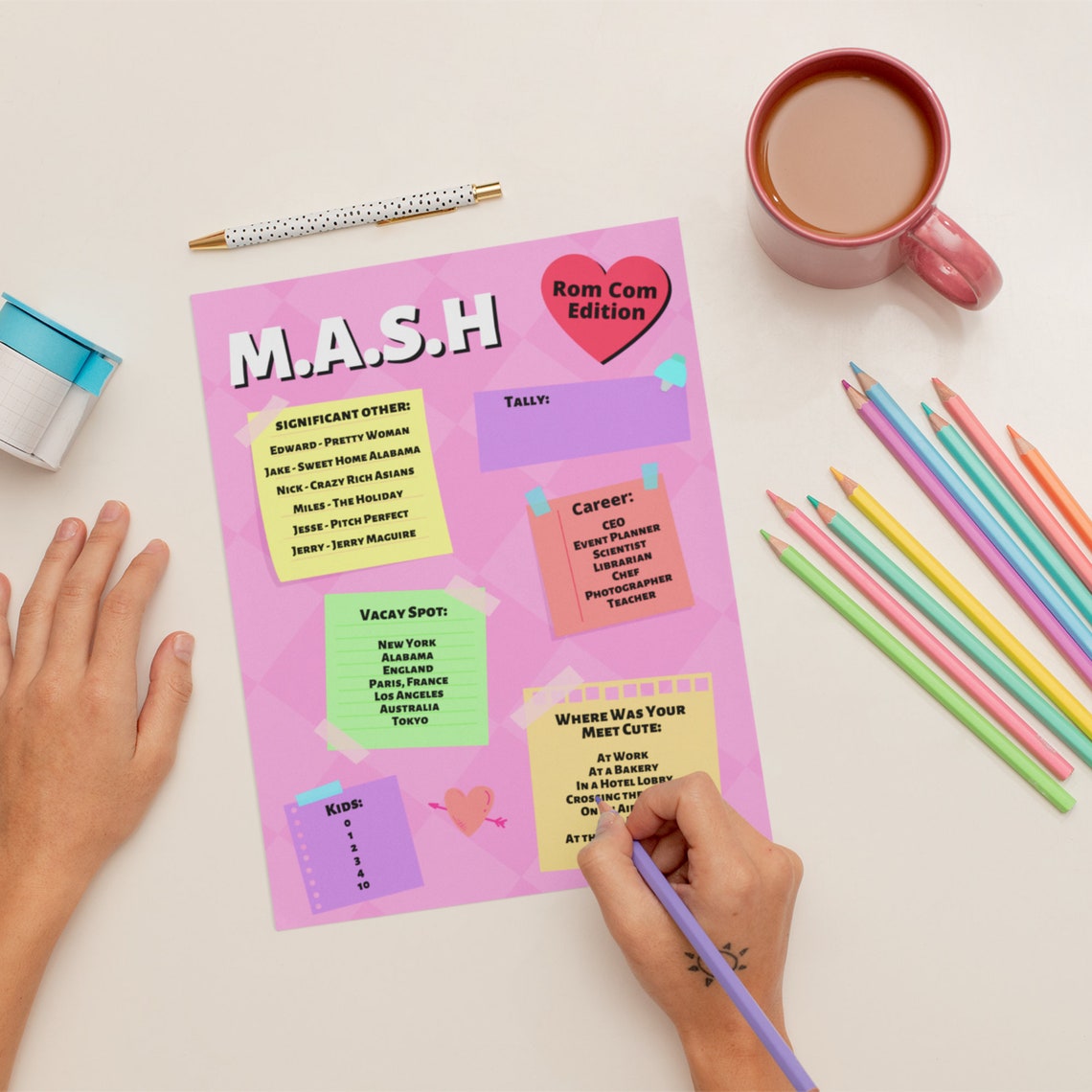 90s Nostalgia, MASH Game Printable, Party Games Printable, 90s Party ...