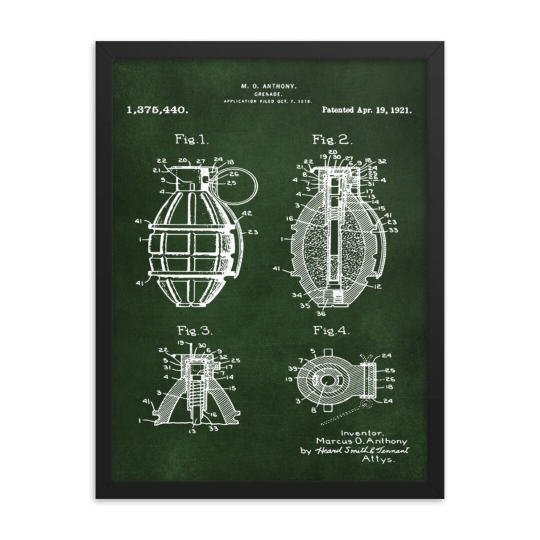 1921 Vintage Army Grenade Canvas or Poster Patent Print - Etsy