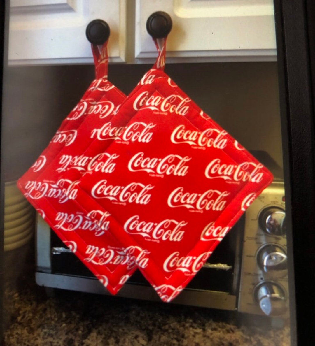 2 Potholders Coca Cola Kitchen Fabric Red White - Etsy
