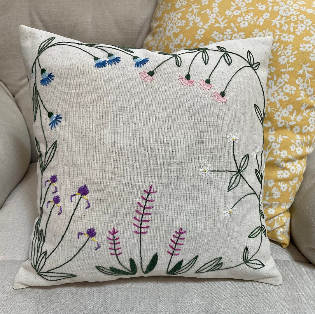 Hand Embroidered Wildflower Pillow || Floral Decor Pillow || Floral ...