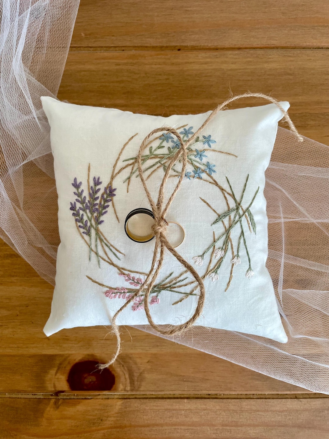 Wedding Ring Pillow|| Ring Bearer Pillow Rustic || Embroidered Ring ...