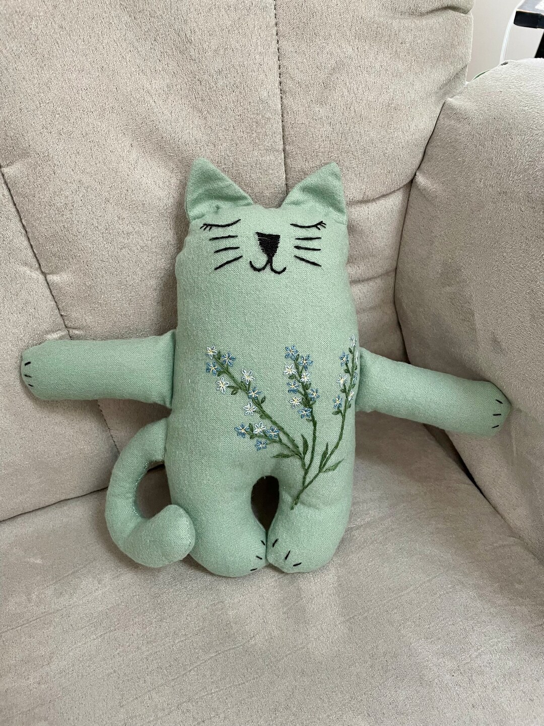 Hand Embroidered Stuffed Kitty Baby Shower Gift Baby Gift Stuffed Kitty ...