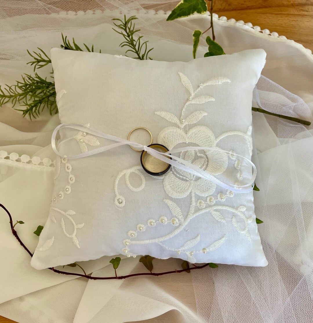 Embroidered Lace Pearl Ring Bearer Pillow – Upcycled Wedding Pillow - Etsy