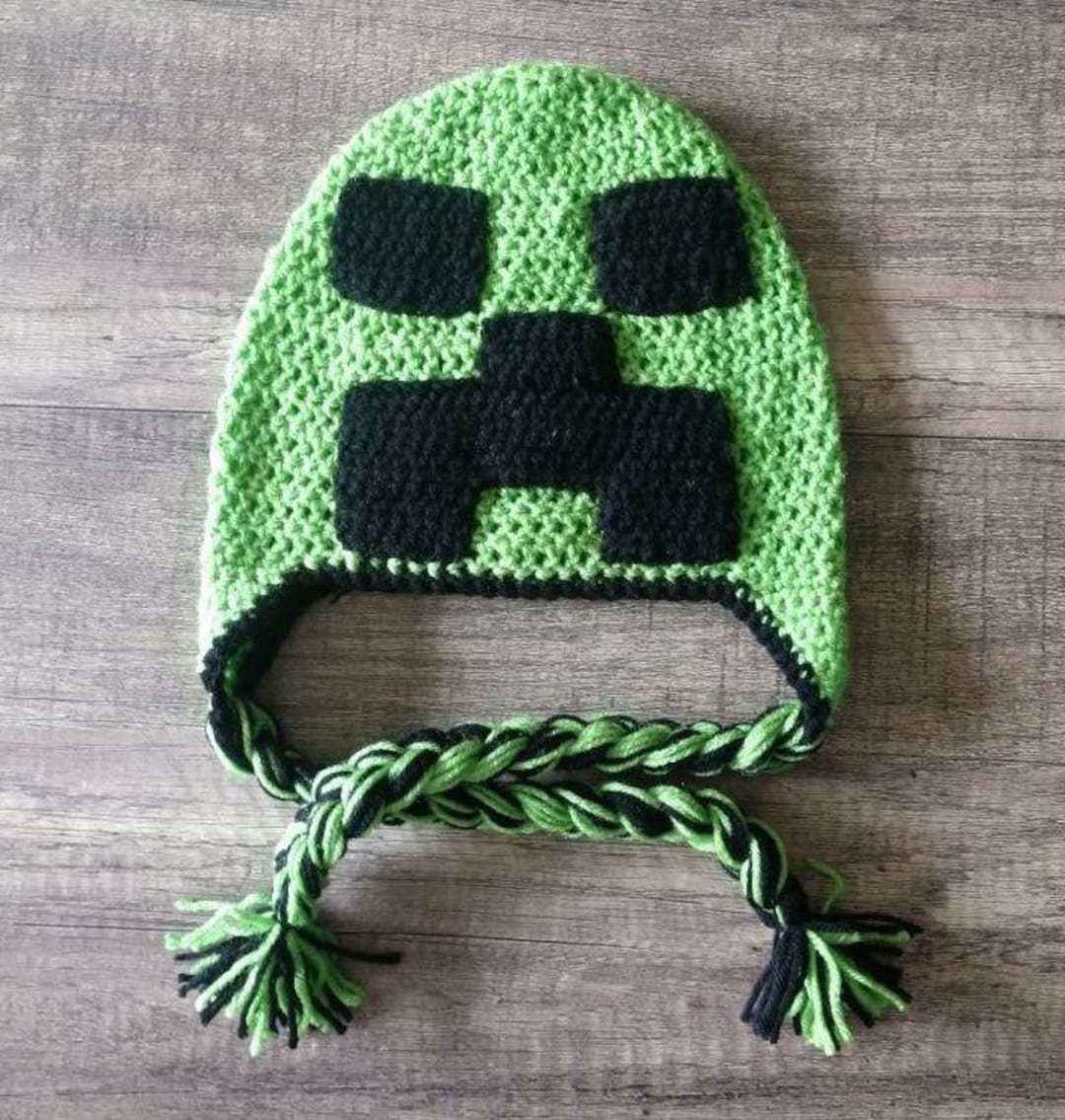 Crocheted Creeper INSPIRED Beanie/ Knit Minecraft Hat/ Knit Green ...