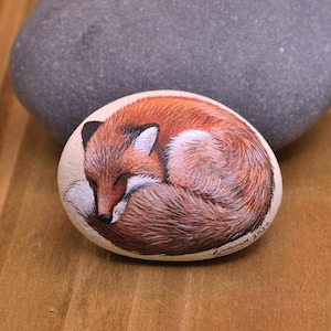 Fox Rock, Painted Red Fox Rock, Fox Stone, Fox Painting Custom ...