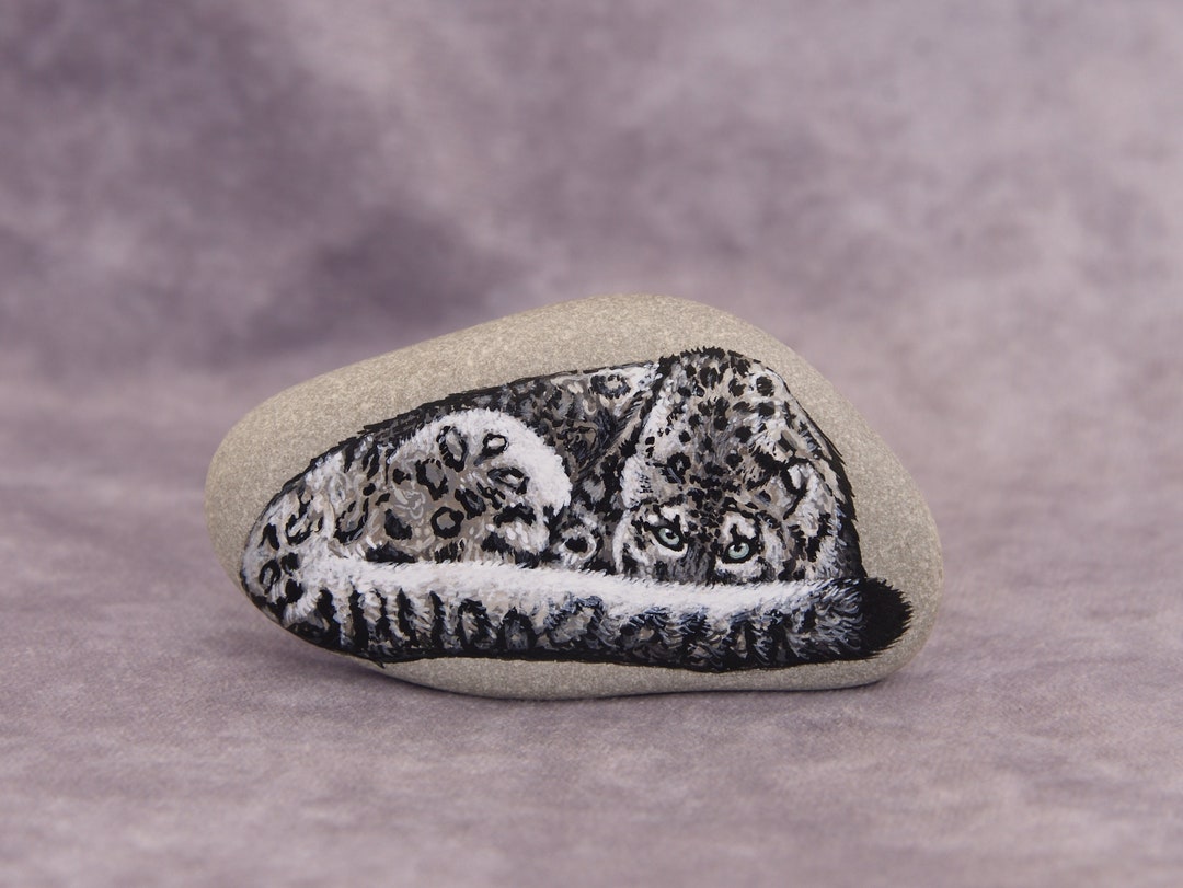 Snow Leopard Rock, Painted Rock, Snow Leopard Painting, Custom Snow ...