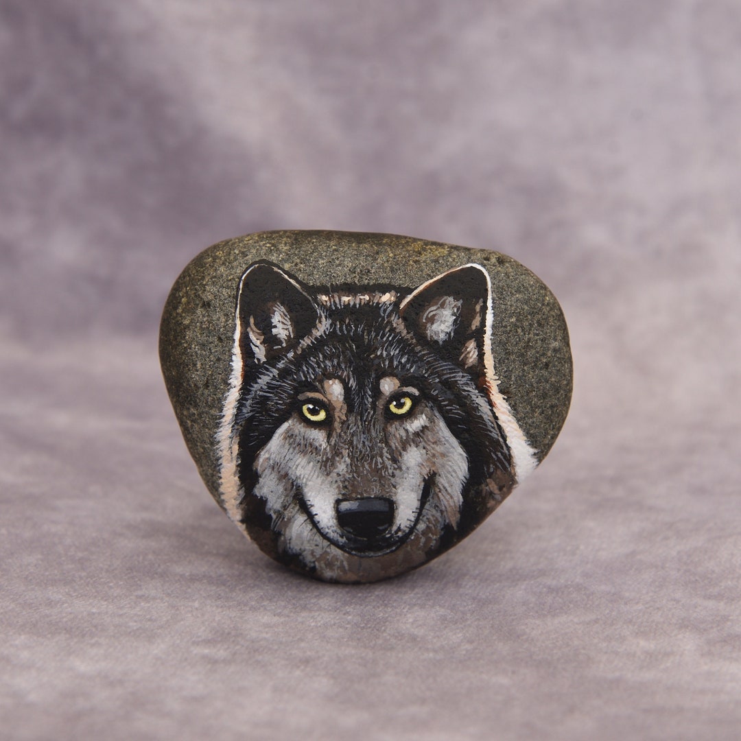 Wolf Rock Painted Howling Wolf Nature Lover Animal Lover Gift