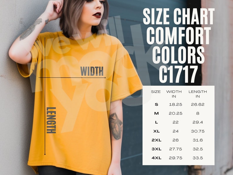 Comfort Colors Size Chart Comfort Colors C1717 Mock up - Etsy