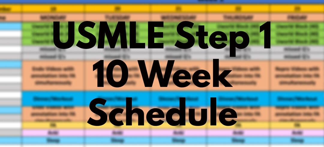 USMLE Step 1 Study Schedule 10 Weeks Dedicated Schedule 7AM-10PM - Etsy