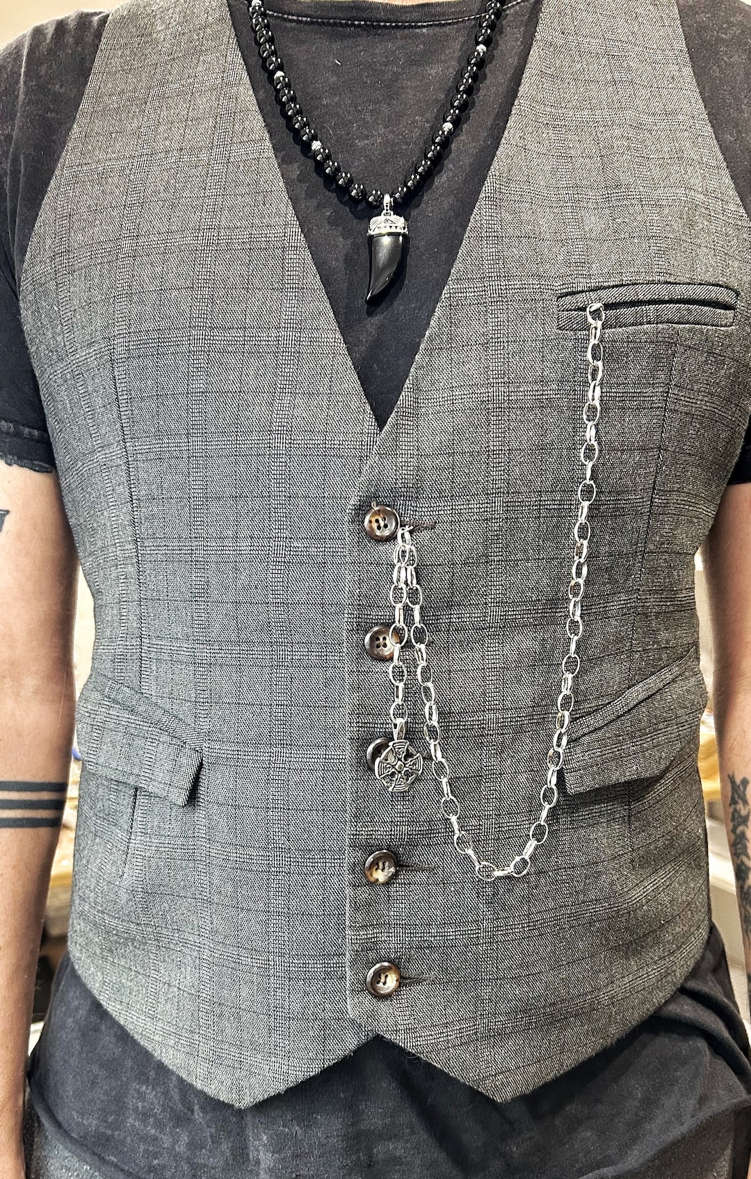 Silver Mens Waistcoat, Accessories, Vest Chain With Celtic Cross Charm ...