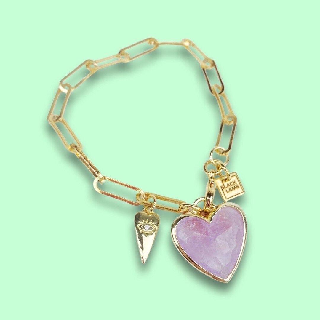 Amethyst Heart Evil Eye Paperclip Charm Bracelet. Free Shipping and ...