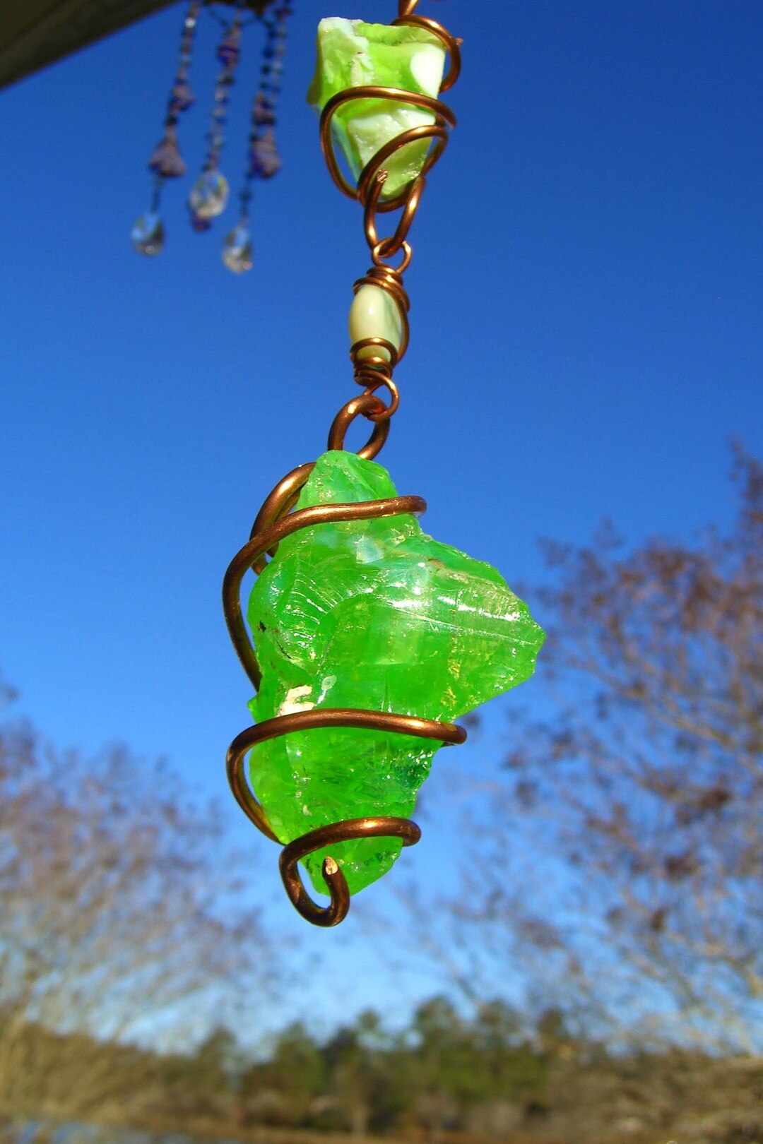 Uranium Glass Wire Suncatcher Handmade Vaseline Fluorescent - Etsy