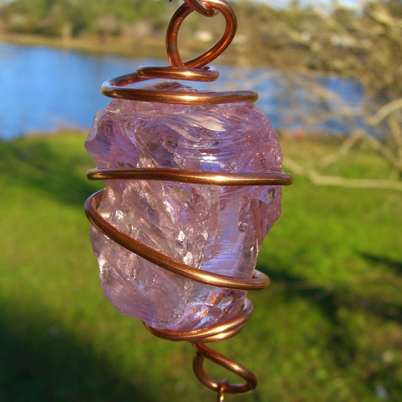 Glass & Agate Suncatcher Pink Slag Glass Beaded Crystal Agate - Etsy