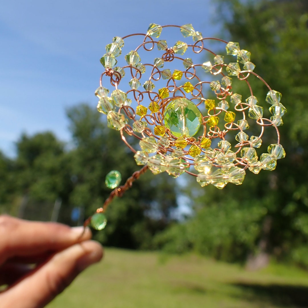 UV Flower Suncatcher, Uranium Glass Beaded Flower, Blacklight ...