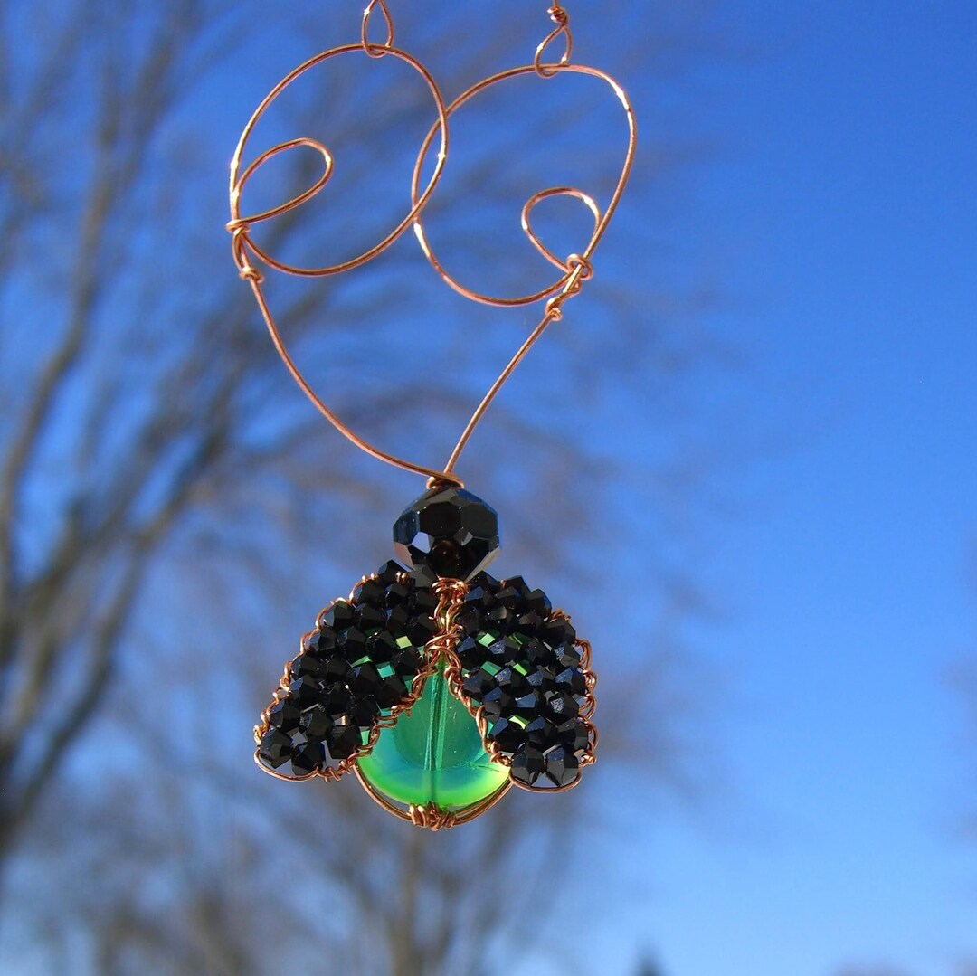 Uranium Glass Firefly Suncatcher Handmade, Green UV Czech Beaded ...