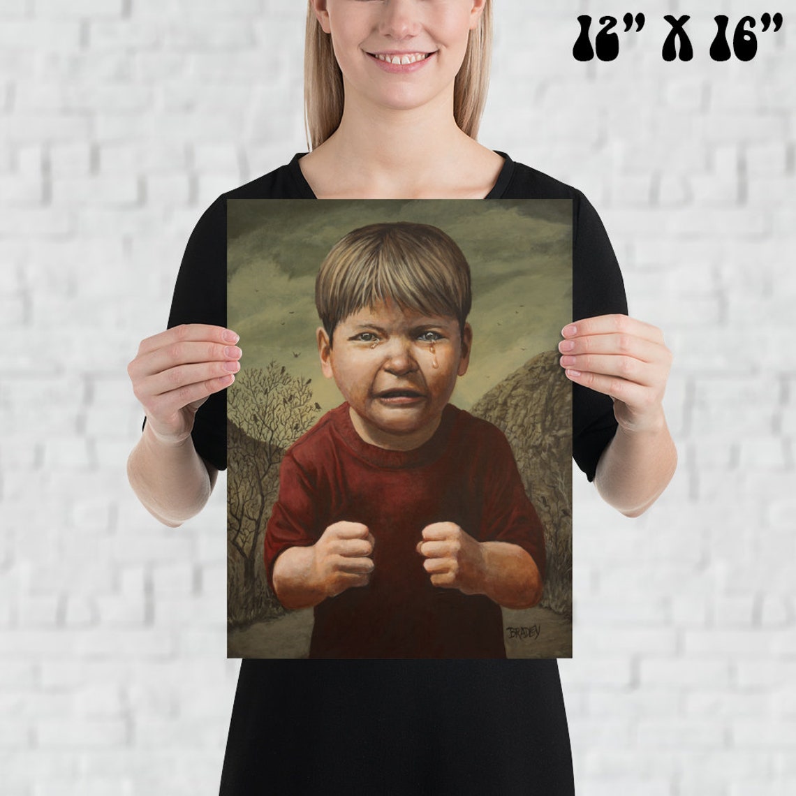 Crying Boy, Texas- Portrait 12x16 in Southern Gothic Art Poster Print ...