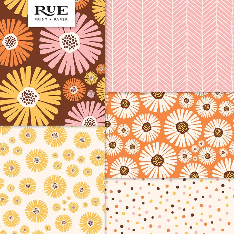 Retro Floral Digital Paper Digital Paper Pack Printable | Etsy