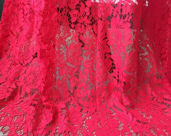 Red lace fabric | Etsy