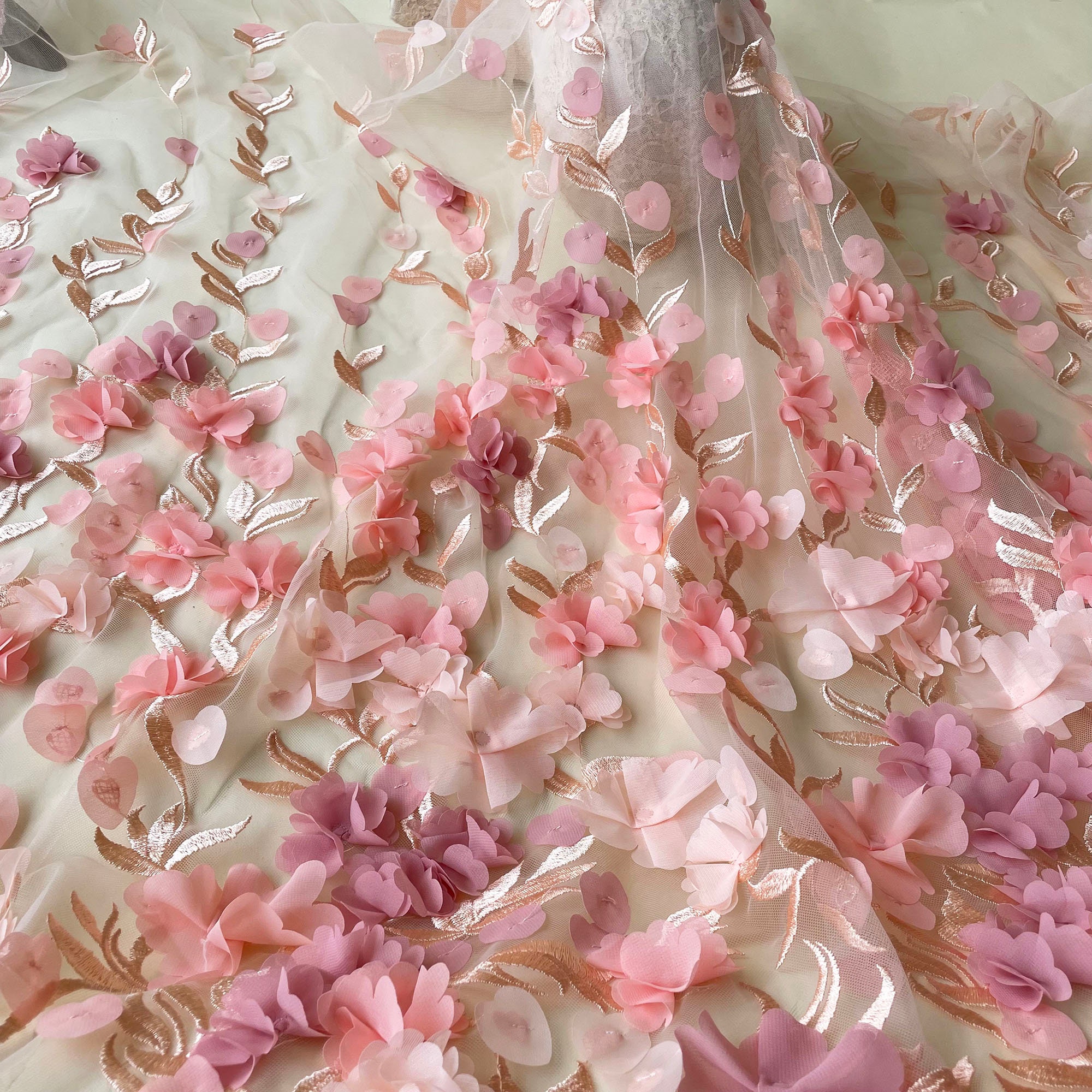 Peach 3D Flower Embroidery Lace Fabric Materials Mesh Trims | Etsy