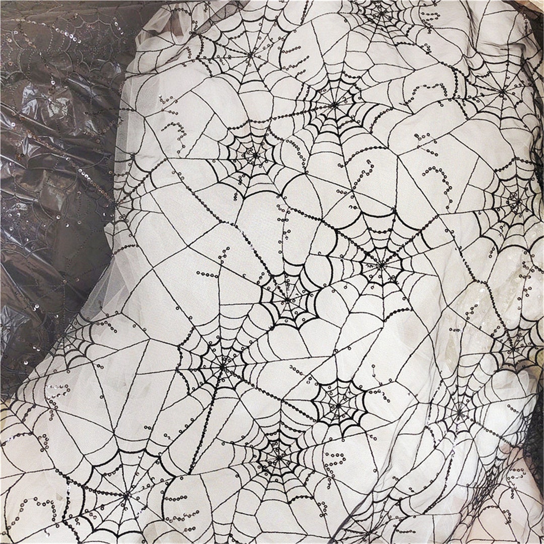 Black Embroidery Lace Fabric Spider Web Mesh Trims With Sequin DIY ...