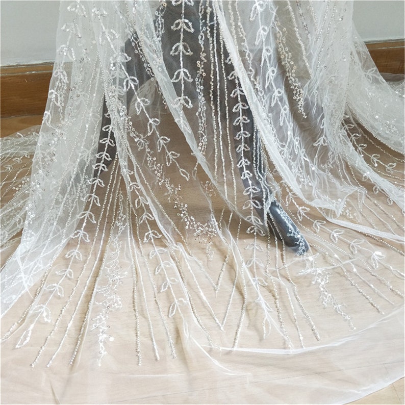 Off White Embroidery Lace Fabric Mesh Materials With Heavy - Etsy