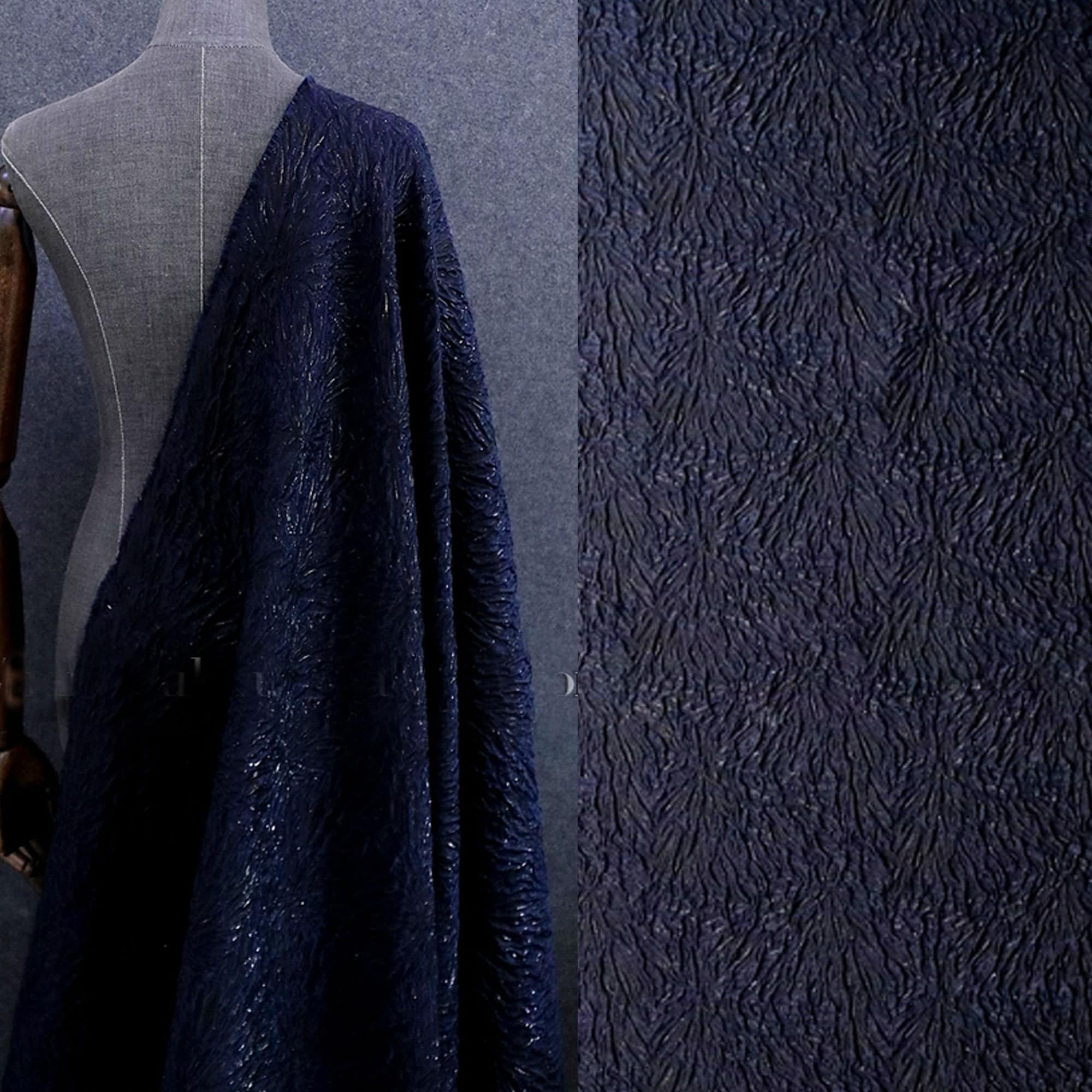 Navy Emboss Jacquard Fabric Polyeter Brocade Damask for Haute | Etsy