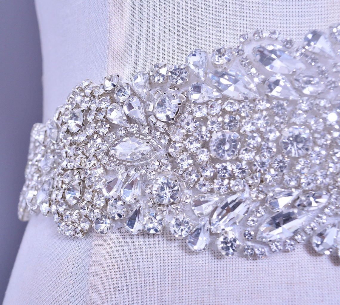Silver Crystal Rhinestone Applique Diamante Appliques Sash | Etsy