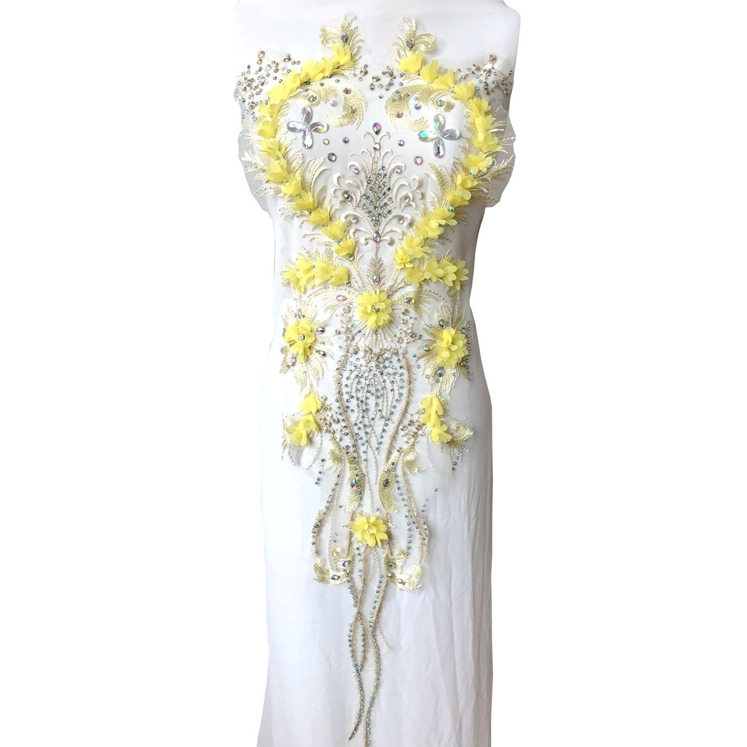 3D Flower Bodice Lace Applique Motif Diamante Rhinestone Lace Patch ...