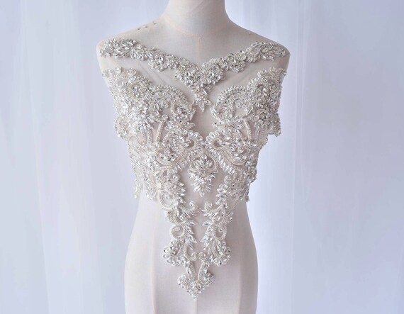 Sparkling Bodice Silver Rhinestone Applique Heavy Beads Motif | Etsy