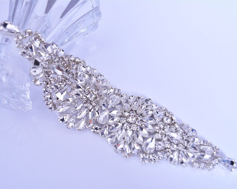 Silver Crystal Rhinestone Applique Diamante Appliques Sash | Etsy