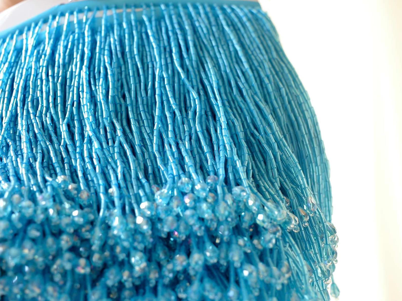 Blue Dangling Beaded Fringe Trim Drape Heavy Beads Trims for | Etsy