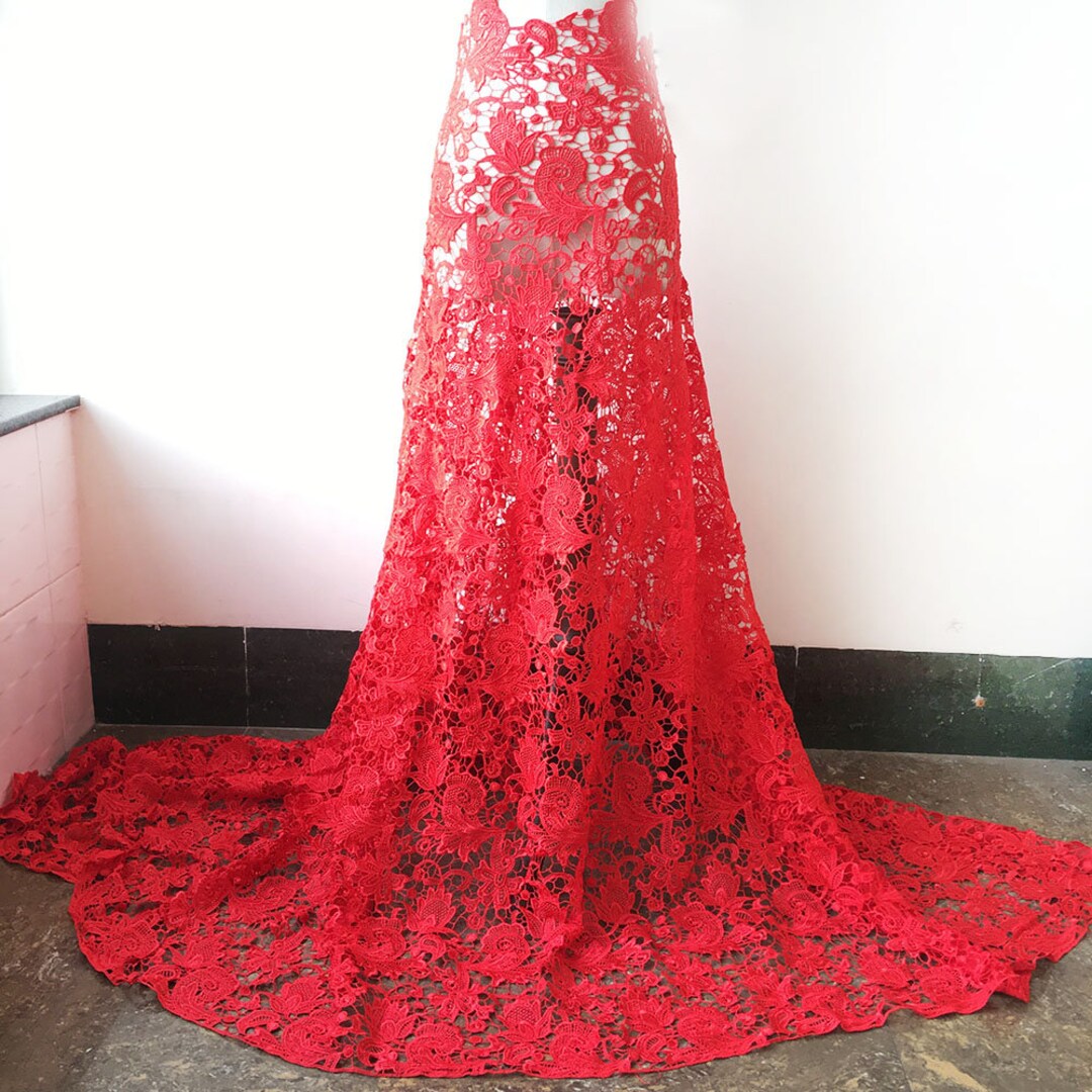 Red Guipure Lace Fabric Flower Embroidery Trimmings Materials DIY Dance ...