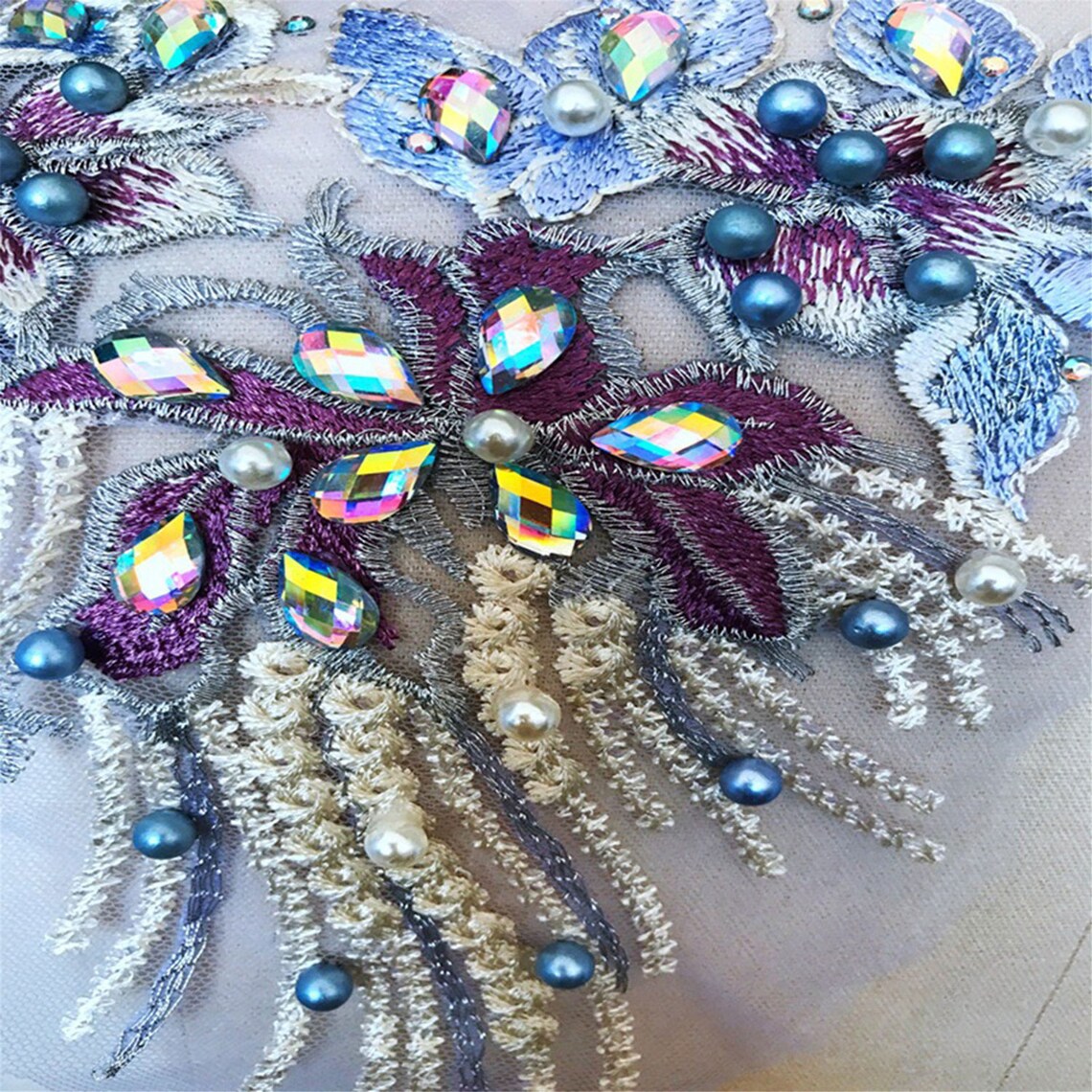 Rhinestone Embroidery Lace Applique 3D Flower Heavy Beads | Etsy