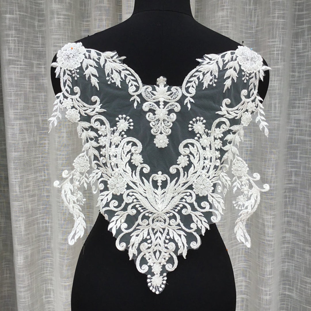 Luxury Embroidery Lace Applique Motif Back Bodice Materials Lace Patch ...