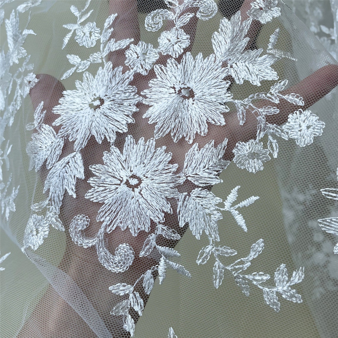 Off White Embroidery Lace Fabric Mesh Materials Trims DIY - Etsy