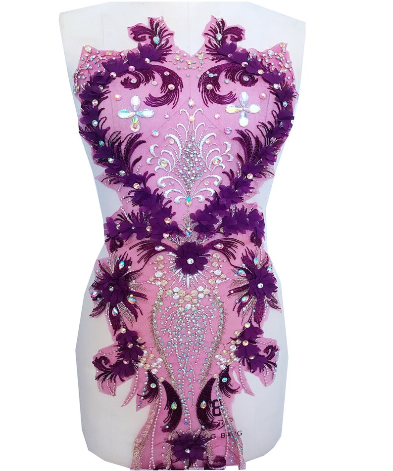 3D Flower Bodice Lace Applique Motif Diamante Rhinestone Lace - Etsy