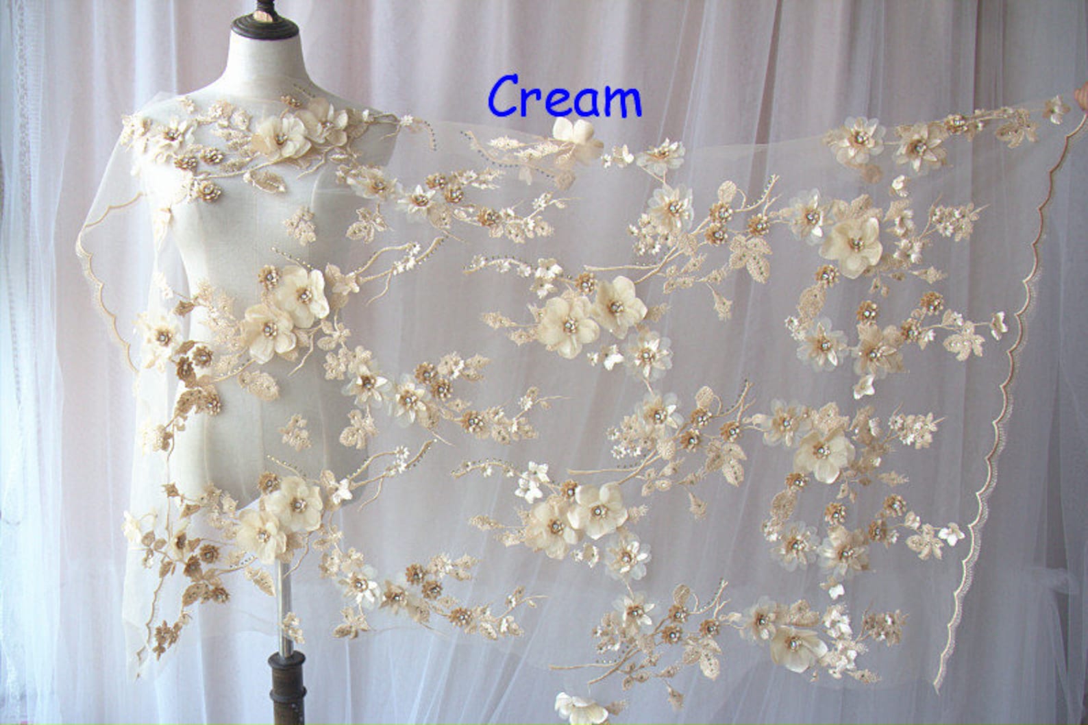 Embroidery 3D Floral Lace Fabric Materials Mesh Fabrics With | Etsy