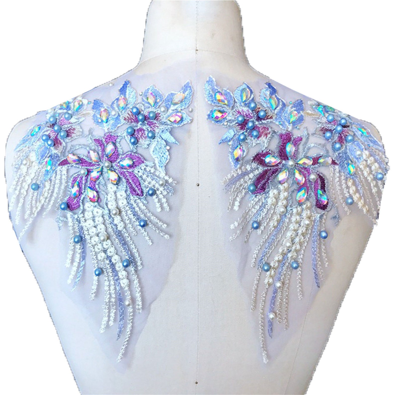 Rhinestone Embroidery Lace Applique 3D Flower Heavy Beads | Etsy