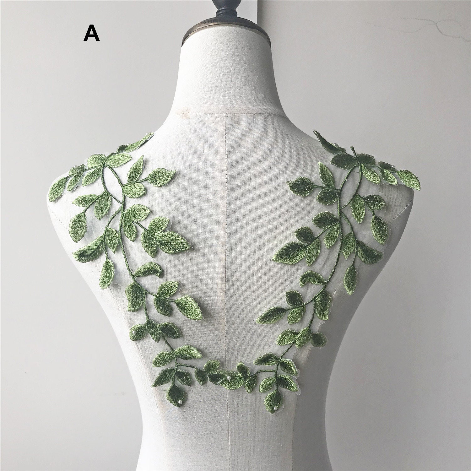 1 Pair Green Vine With Floral Embroidery Lace Applique Motif | Etsy