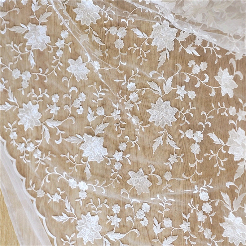 Floral Embroidery Lace Fabric Tulle Leaves Lace Fabrics Mesh DIY ...