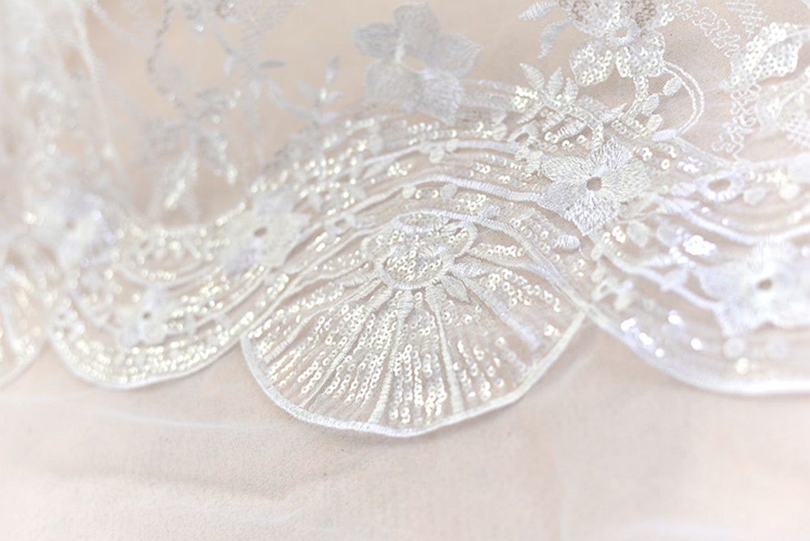 Off White Sequin Embroidery Lace Fabric Materials Prom Fabrics - Etsy