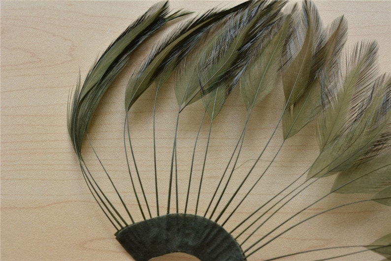 Olive Stripped Hackle Feather Fan Plume Feathers Fringe - Etsy