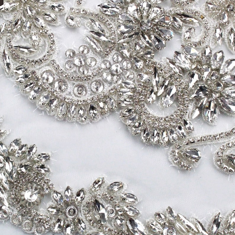 Sparkling Bodice Silver Rhinestone Applique Heavy Beads Motif | Etsy